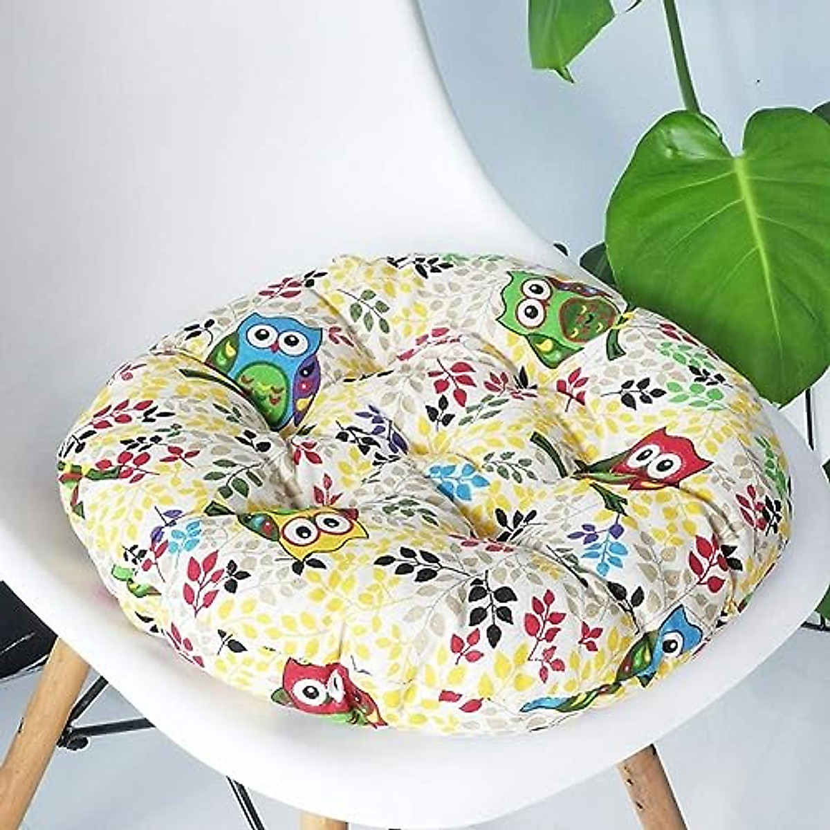 JAIJY French Chair Round Chair Seat Thick Dining Chair Cushion Soft Boho Comfortable Indoor Patio Furniture Seat Cushion Geometric Pattern Office Chair Mat (Owl,20")
