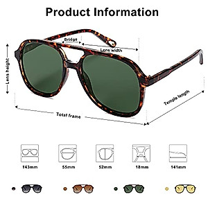 SOJOS Retro Square Polarized Aviator Sunglasses Womens Mens 70s Vintage Double Bridge Sun Glasses SJ2174, Dark Tortoise/Green