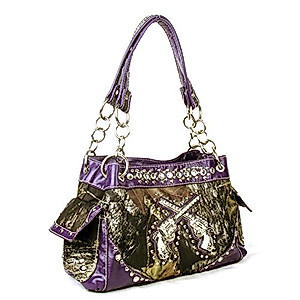 Western Crossed Guns Purse Camouflage Handbag Camo W Matching Wallet (Purple)