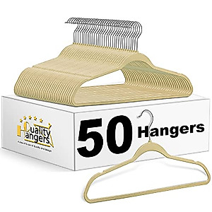 Quality Hangers 50 Pack Slim Plastic Hangers for Clothes - Heavy Duty Non-Velvet Hangers with 360° Swivel Chrome Hook & Non Slip Notches - Ideal for Dresses Coats Shirts Jackets & More - Ivory/Beige