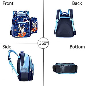YUNYINIE 16.5" Space Astronaut School Backpack Set and Bucket Hat for Kids, Cute Lightweight Preschool Backpack for Toddlers Boys Girls