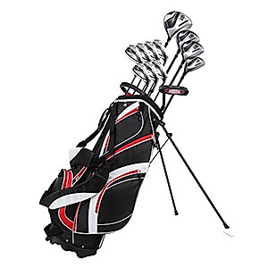 Precise S7 Tall Men’s (6'1" to 6'4") Right Handed Complete Golf Club Set, Include 460cc Driver, 3 Wood, 5 Wood, 24* Hybrid, 5-9 PW Irons, Sand Wedge, Putter, Deluxe Stand Bag & 4 Headcovers, Black/Red