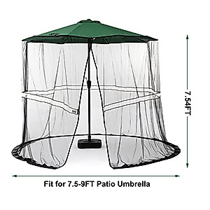 DOOSARG 7.5-10FT Umbrella Netting for Outdoor Umbrellas, Patio Umbrella Mosquito Netting with Led Strip Lights, Adjustable Rope, Fits 9Ft Outdoor Table Umbrellas (Black)