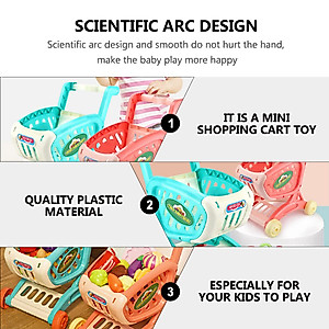 Toyvian Kids Shopping Cart Food Shopping Trolley Basket Plastic Supermarket Handcart for Kids Toy Shop Kitchen Play Educational Toy Blue