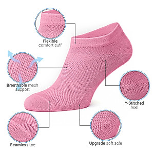 Duna Premium Womens Socks, Ultra Thin Breathable Cotton Socks for Women, Athletic Running Low Cut No Show Ankle Socks - 4 Pairs, Pink