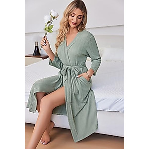 Ekouaer Women's Robes Long Bathrobes Jacquard Knit Spa Shower Robe Fixed Belt Sleepwear with Two Pockets S-3XL