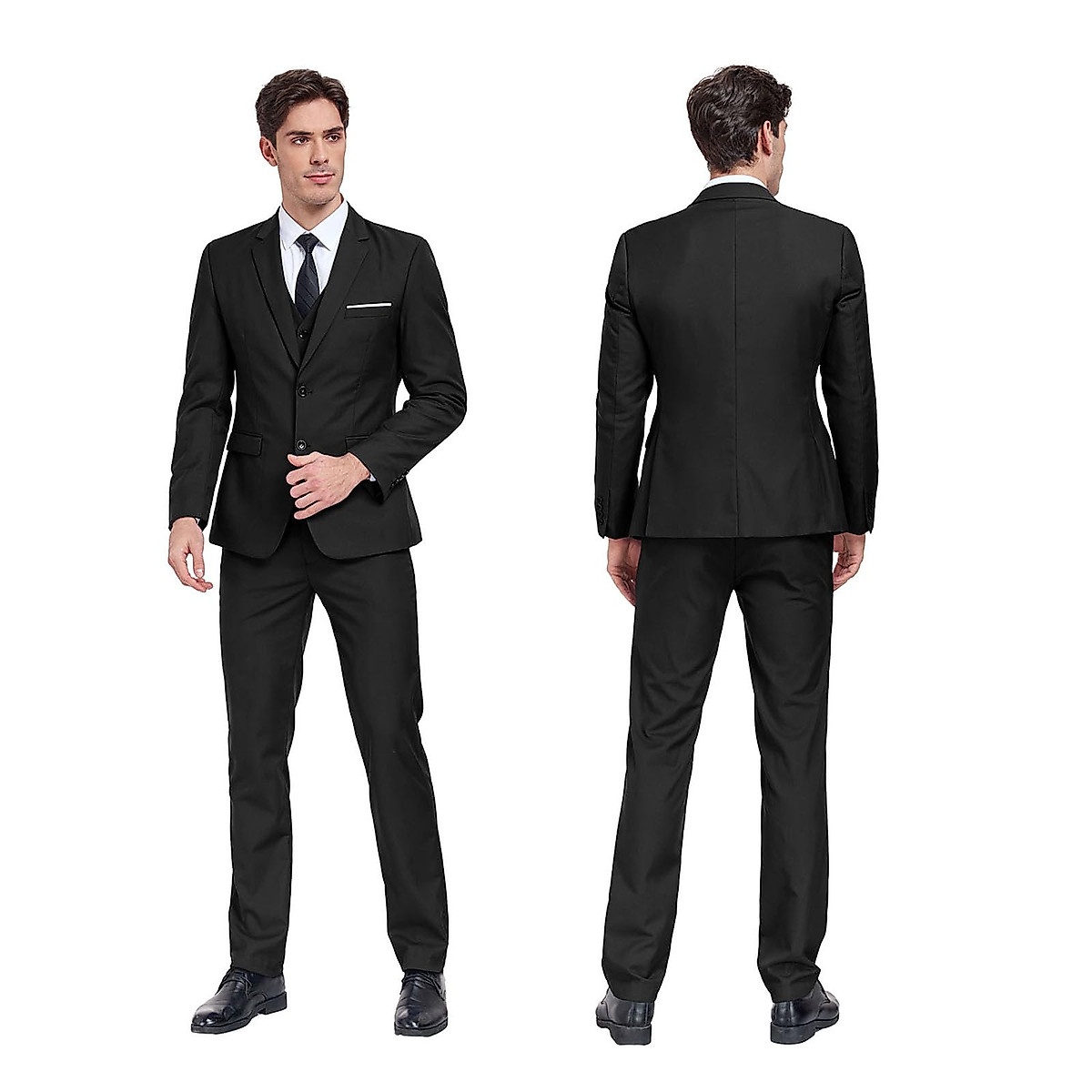 Men Suits 3 Pieces Set Slim Fit Prom Suit Tuxedo Business Formal Suit Wedding Suit Jacket Vest and Pant Suits Black XL