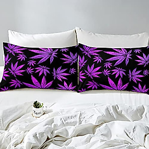 Marijuana Leaf Bed Sheets Weed Leaf Botanical Sheet Set for Kids Men Women Adults Cannabis Leaves Bed Set Luxury Puple Hemp Sheets Room Decor 4Pcs Full Size