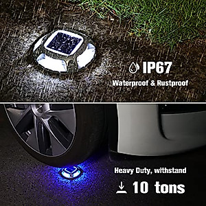 VOLISUN Solar Driveway Lights Dock Marine Lights 12 Pack,2 Colors in 1,Outdoor LED Deck Lights,Solar Powered Waterproof Driveway Marker Lights for Warning Step Wireless Sidewalk Pathway (White/Blue)