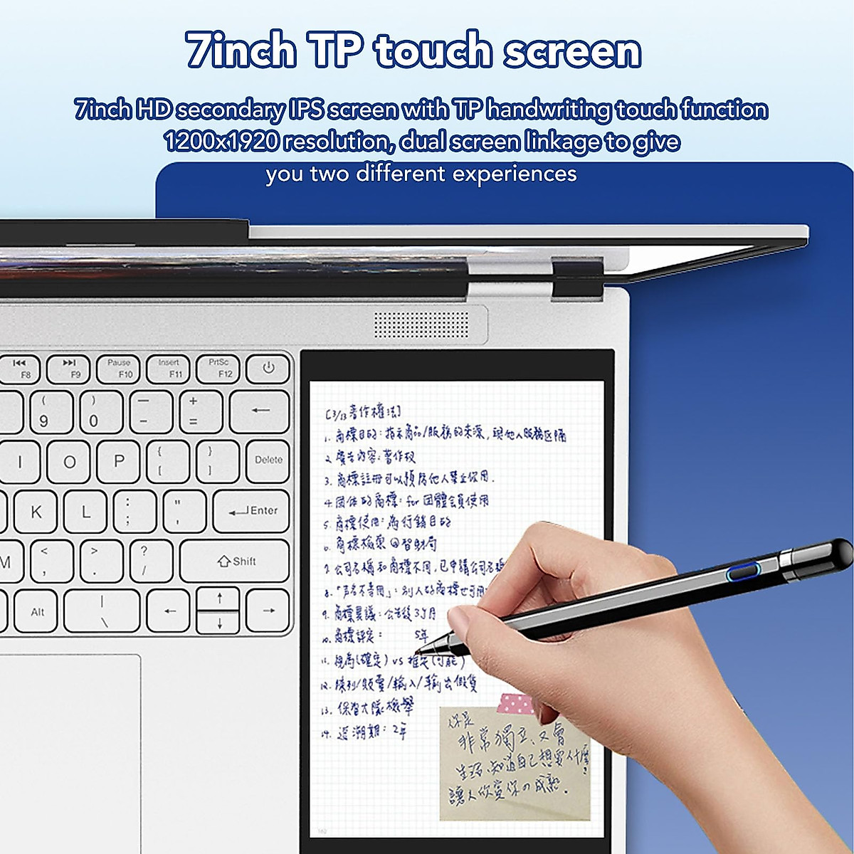 Zopsc 15.6in Double Screen Laptop, HD IPS Portable Laptop with 7in Touch Screen for Windows 11, Ultra Slim Gaming Laptop with Fingerprint, Support 2MP Camera, 2.4G 5G WiFi (16GB+512GB