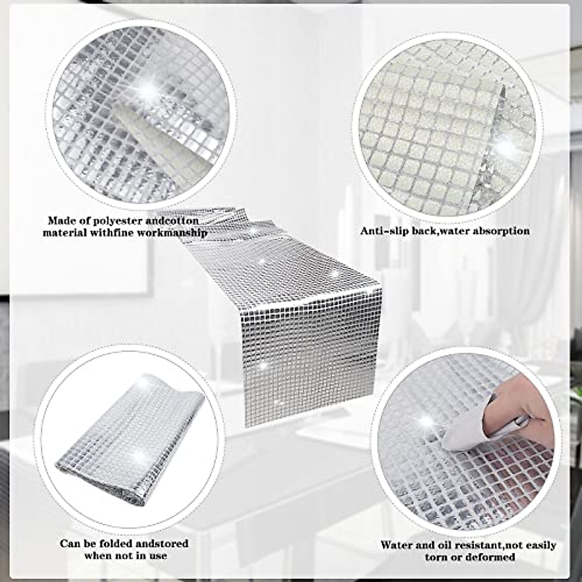 12 x 108 Inches Glitter Disco Party Table Runner Retro 70s 80s Theme Birthday Party Decorations Sequin Silver Bachelorette Party Supplies Euphoria Dance Party Decor Wedding Table Cloth