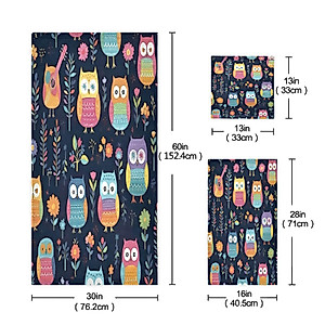 Flradish Cute Owls Towels 3 Pack Bath Towels for Bathroom Set Soft Cotton Highly Absorbent Lightweight & Quickdry Towel Set 1 Bath Towel,1 Hand Towel,1 Washclothe