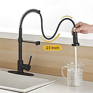 BESy Kitchen Faucet with Pull Out Pull Down Sprayer, Rv Brass High-Arc Single Handle Single Lever Spring Kitchen Sink Faucet, 3 Function Laundry Faucet, Matte Black Finish