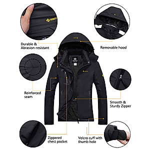 GEMYSE Women's Mountain Waterproof Ski Snow Jacket Winter Windproof Rain Coat Outdoor Hiking Windbreaker(Black 8301,X-Large)