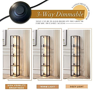 FENLO Fancy - 64" Display Shelf with Lights, LED Shelf Floor Lamps for Living Room, Sturdy Corner Shelf Curio Cabinet Display, Tall Floor Lamps with Shelves, 3 Level Brightness LED, Black