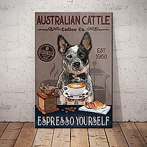 Australian Cattle Dog Coffee Retro Metal Tin Sign Vintage Sign for Home Coffee Garden Wall Decor 8x12 Inch