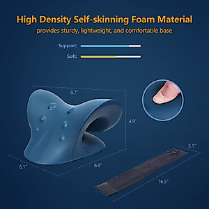 Neck Stretcher for Neck Pain Relief, Heated Cervical Traction Device Pillow with Graphene Heating Pad, Neck and Shoulder Relaxer for TMJ Pain Relief and Cervical Spine Alignment (Dark Blue)