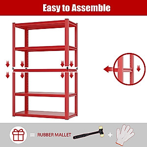 Homdox 72”H Garage Shelving, 1650LBS Heavy Duty Storage Shelves, 5 Tier Adjustable Metal Shelves for Storage, Industrial Shelving Commercial Utility Shelf, 36" W x 16" D x 72" H, Red