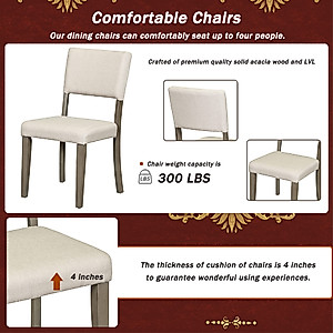 POCIYIHOME 5-Piece Retro, Round Curved Trestle Style Leg, 4 Upholstered Chairs with Seat Cushion, Kitchen Table Set for Home Dining Room/Restaurant Furniture (Taupe)