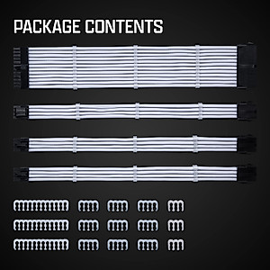 TECWARE Flex Power Supply Sleeved Cable, 16 AWG PSU Extension Cable Kit of White Connector, 1x24Pin/1x4+4 EPS/2x6+2 PCI-E, 30cm Length with Combs (Black/Gray)