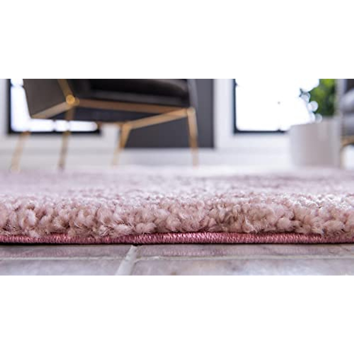 Unique Loom Solo Collection Solid, Plush, Kids, Modern Area Rug, 5 ft x 7 ft 7 in, Pink