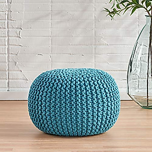 GDFStudio Poona Handcrafted Modern Cotton Pouf, Aqua