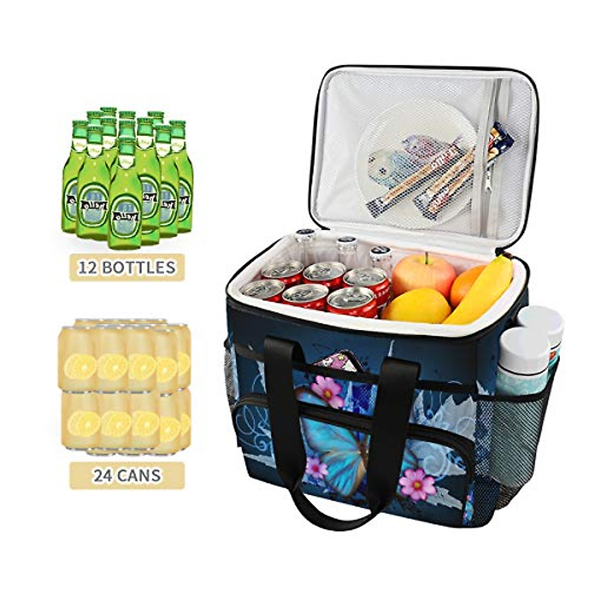 STAYTOP Pretty Butterfly Leakproof Reusable Insulated Cooler Lunch Bag,with Detachable Shoulder Strap, Used for Children's School Women and Men Work Picnic Beach Lunch Box Organizer Tote Bag