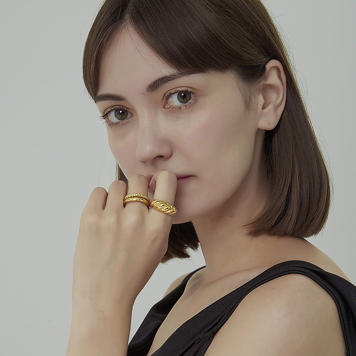 Shapes Studio 18K Gold Plated Gold Dome Croissant Band Ring, Stackable Ring, Signet Ring, Women Jewelry Minimalist Chic Style (Big, 10)