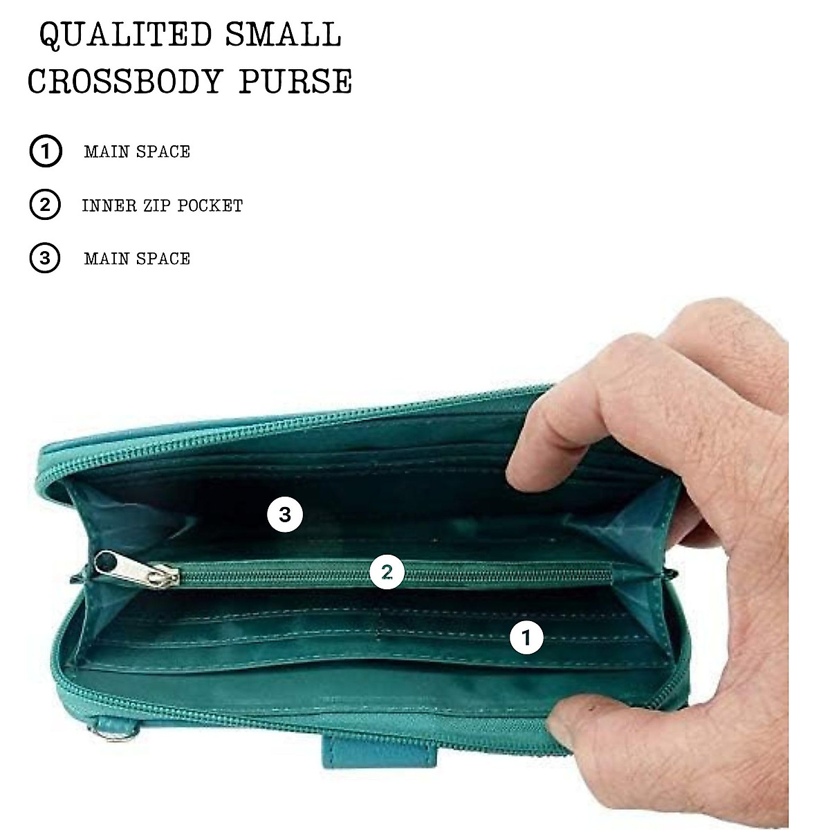 RFID-Blocking Purse - Womens Wallets RFID Blocking - Womens Crossbody Leather Purse - Zip Around Womens Clutch Wallet - Teal, L9312