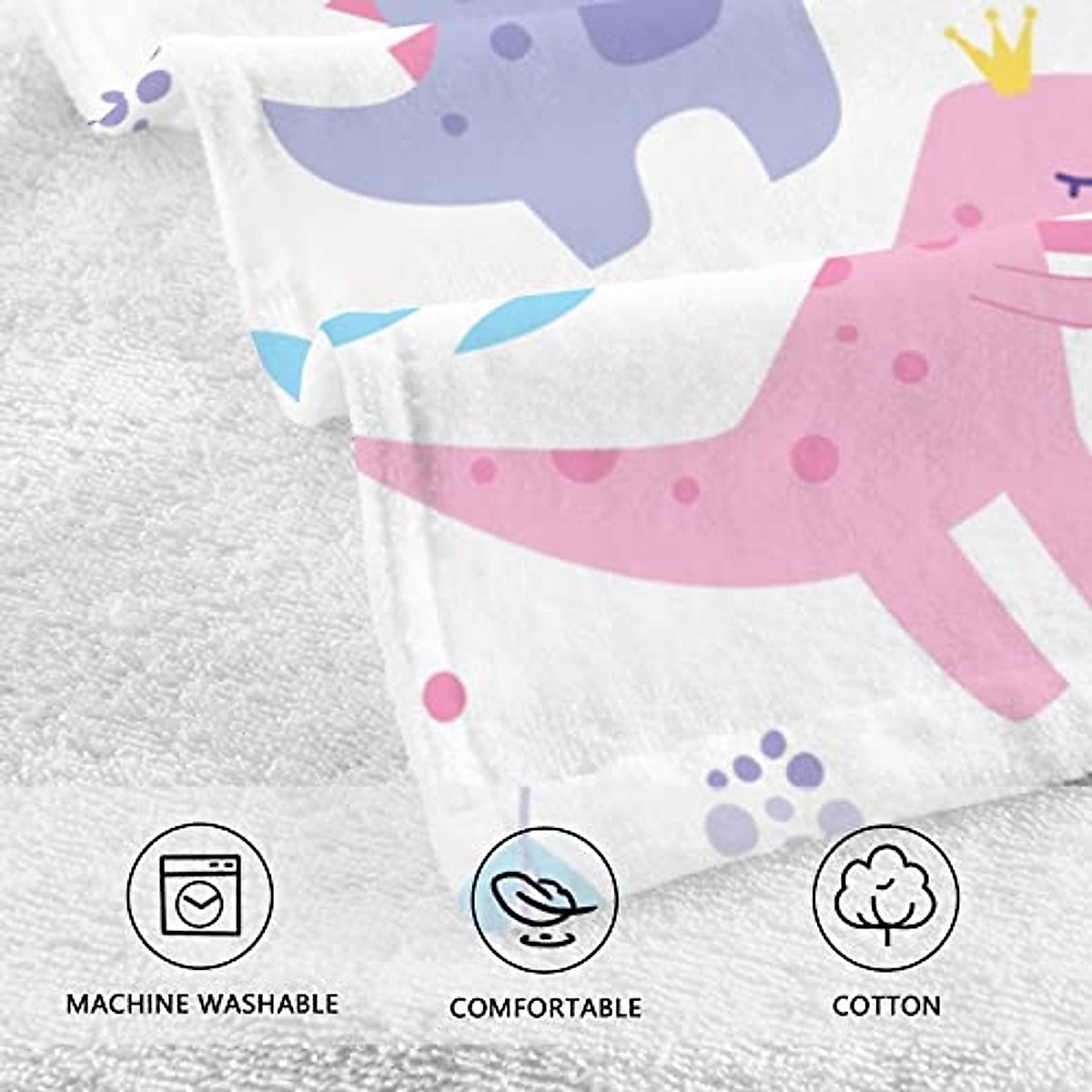 Kigai Pink Dinosaur Cotton Hand Towels for Bathroom, Soft Absorbent Washcloths for Kitchen Hotel Gym Swim Camp Beach Spa, 2 Pack