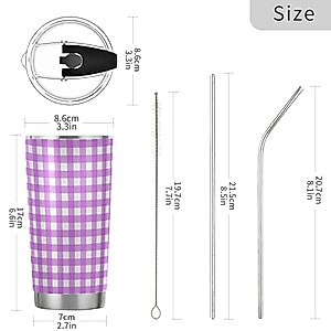 Purple and White Checkered Stainless Steel vacuum insulated water bottle with Lid and Straw coffee travel mug 20oz for Water, Iced Tea or Coffee leakproof tumblers with lids botellas para agua