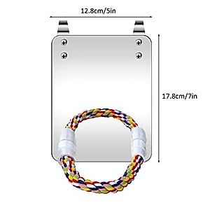 Hamiledyi 7 Inch Bird Mirror with Rope Perch,Parakeet Cage Mirror Parrot Swing Toys for Greys Cockatoo Cockatiel Conure Lovebirds Canaries