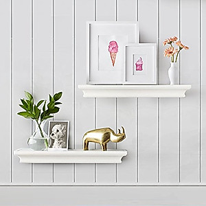 AHDECOR White Floating Shelves Wall Mounted Display Storage Shelves, Wall Shelf for Home and Office Decor, 4" Deep, Set of 2