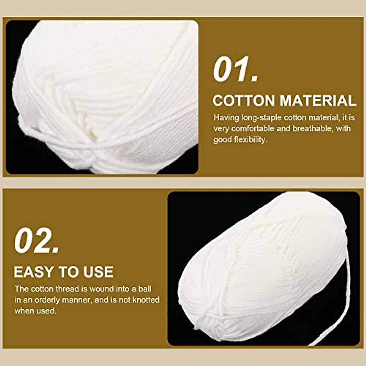 Sewroro 3 Rolls Knitting Yarn Cotton Yarn for Crocheting Cotton Heather Yarn Blanket Yarn Wool Round Rope Threads Balls Purse Yarn Pastel Yarn Sewing Thread Wool Yarn White Cream Baby Bulk