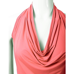 EIMIN Women's Casual Halter Neck Draped Front Sexy Open Back Tank Top Coral M