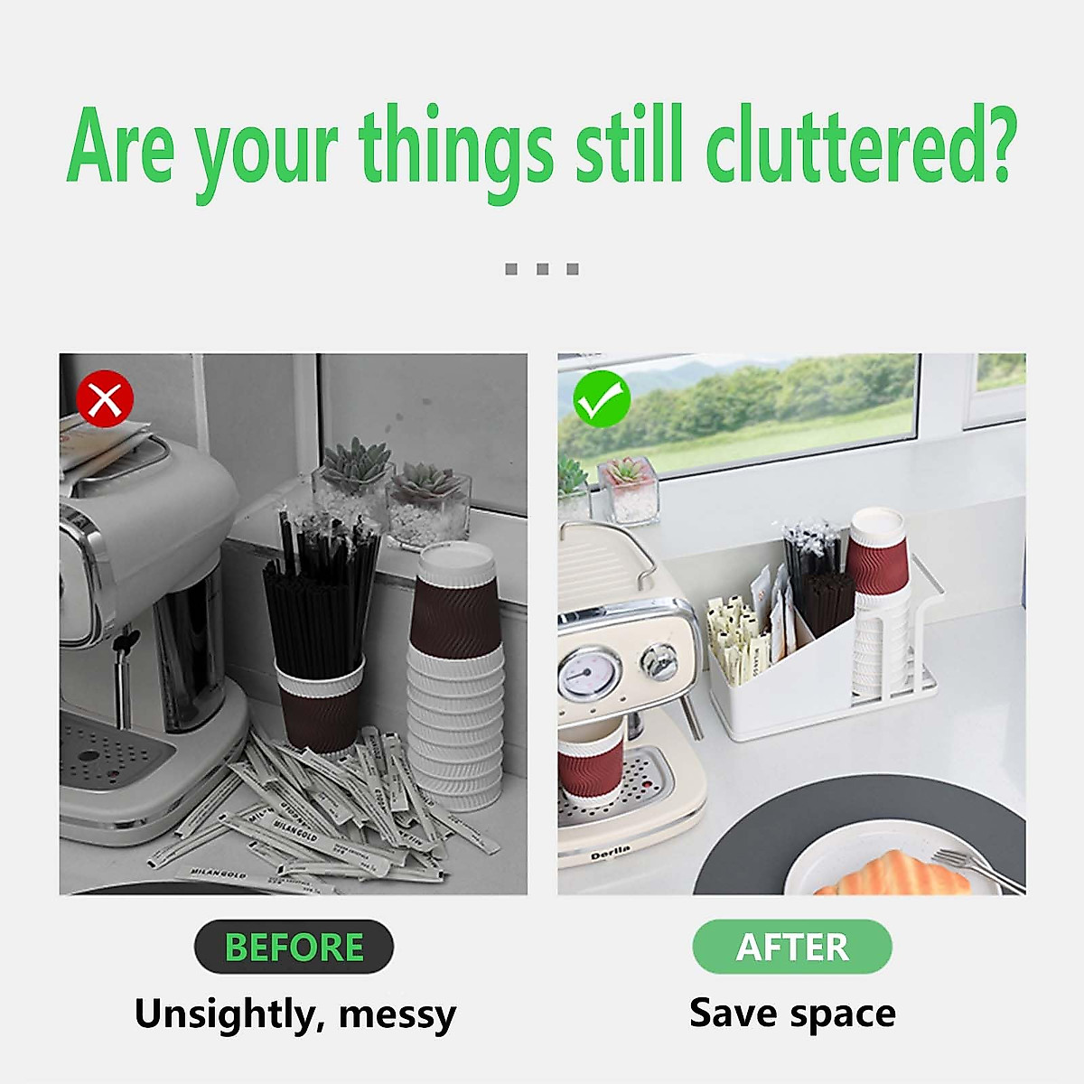 BunnyCare Coffee & Tea Station Organizer,Coffee Station Organizer,Tea Bag Organizer,Coffee Pod Holder,Paper Cups Holder,Condiment Organizer For Kitchen,Bathroom Counter,Coffee Bar (Black)