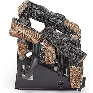 HearthSense VFL18M Dual Fuel Ventless Fireplace Logs Set with Manual Control, Use with Natural Gas or Liquid Propane, 30000 BTU, Heats up to 1000 Sq. Ft, Brown, 18 Inches