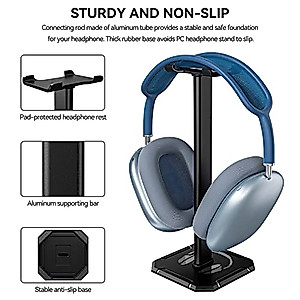TuparGo Headphone Stand for Desk, Standing Computer Headset Holder,Aluminum Tube Connection and Easy to Assemble ,Suitable for All Over-Ear Headphone (Black, Single)