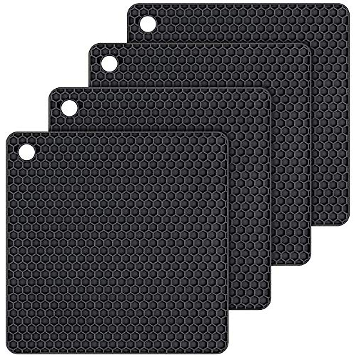 Silicone Trivets Mats, Silicone Hot Mats Set, Silicone Hot Pads, Silicone Pot Mat for Countertop, Trivet Pads Heat Resistant, Table Placemats, Square Small Drying Mats, 4 Pack, Black Trivets
