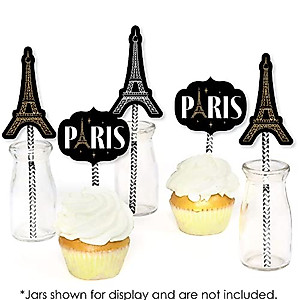 Big Dot of Happiness Stars Over Paris - Paper Straw Decor - Parisian Themed Party Striped Decorative Straws - Set of 24