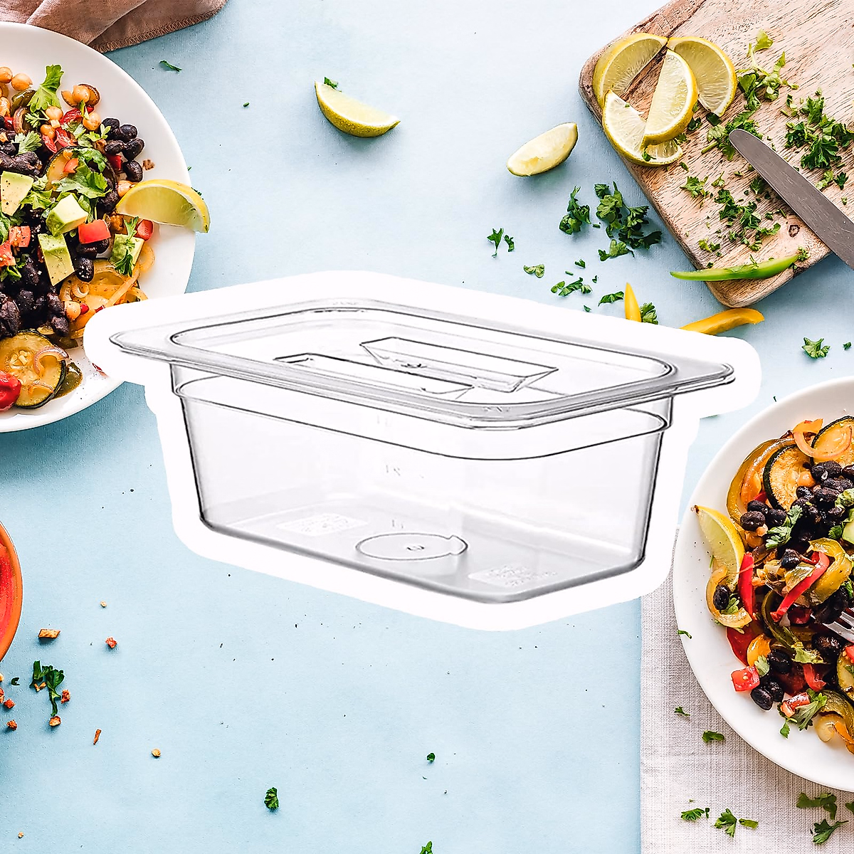 6 Pack 4'' Deep Plastic Clear Food Pan with Lids,Commercial Stackable Polycarbonate Pan with Capacity Indicator,Acrylic Food Storage,Restaurant Supplies for Kitchen (1/4 Size 4''Deep)