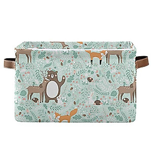 Storage Basket Cube Forest Animal Bear Fox Flower Large Collapsible Toys Storage Box Bin Laundry Organizer for Closet Shelf Nursery Kids Bedroom,15x11x9.5 in,1 Pack