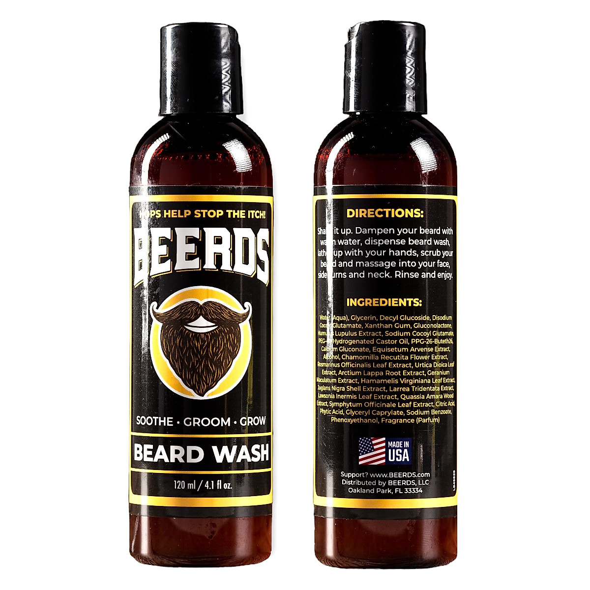 BEERDS Beard Wash (4 oz) Boosted by Hops - Cleanses, Restores, Delivers Antioxidants, Key Nutrients, Made in USA (Vanilla Birch)