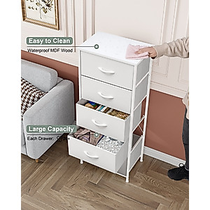 Crestlive Products Tall Dresser Vertical Storage Tower - Sturdy Steel Frame, Wood Top, Easy Pull Fabric Bins - Organizer Unit for Bedroom, Hallway, Entryway, Closets - 5 Drawers(White)