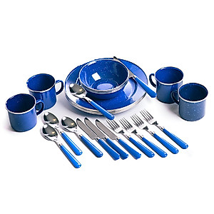 Stansport Deluxe 24-Piece Enamel Tableware Set - Blue (11220)