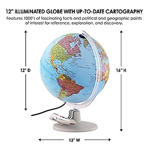 Waypoint Geographic Parlamondo Interactive Talking Globe, 12" Diameter Illuminated Globe, Smart World Globe with Games, Rechargeable Talking Pen, USB Cord and Power Plug Included,Blue