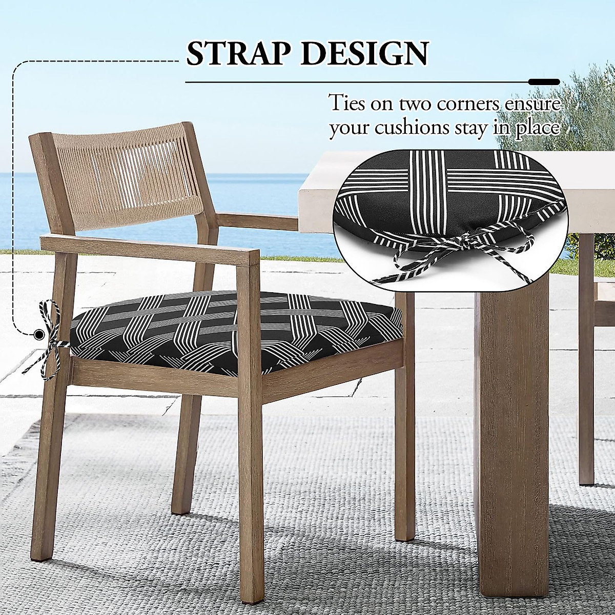 Wellsin Outdoor Chair Cushions for Patio Furniture - Patio Chair Cushions Set of 4 - Waterproof Round Corner Outdoor Seat Cushions 17"X16"X2", Black Geometry