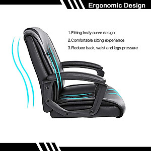 Qulomvs Ergonomic Office Desk Chair with Wheels Back Support Computer Executive Task Chair with Arms 360 Swivel (Black)