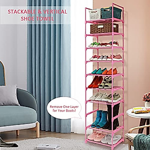 LNYZQUS 5-Tier Small Kids Shoe Rack Organizer, Pink Toddler Shoe Shelf Shoe Stand For Closet Narrow Space,Mini Shoe Storage Rack Short Shoe Tower For Women & Girls(Full Pink)