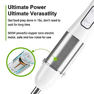 Immersion Blender Handheld, 5 in 1 Multi-purpose Hand Blender Electric 500W 6-Speed with Turbo Mode, Stick Blender with 500ml Food Chopper, 600ml Beaker, Stainless Steel Egg Whisk, Milk Frother (5 in 1)